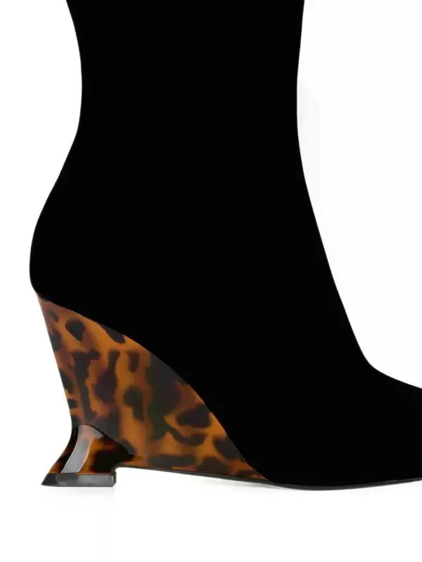 Balmain Wedge Boots In Velvet - Black