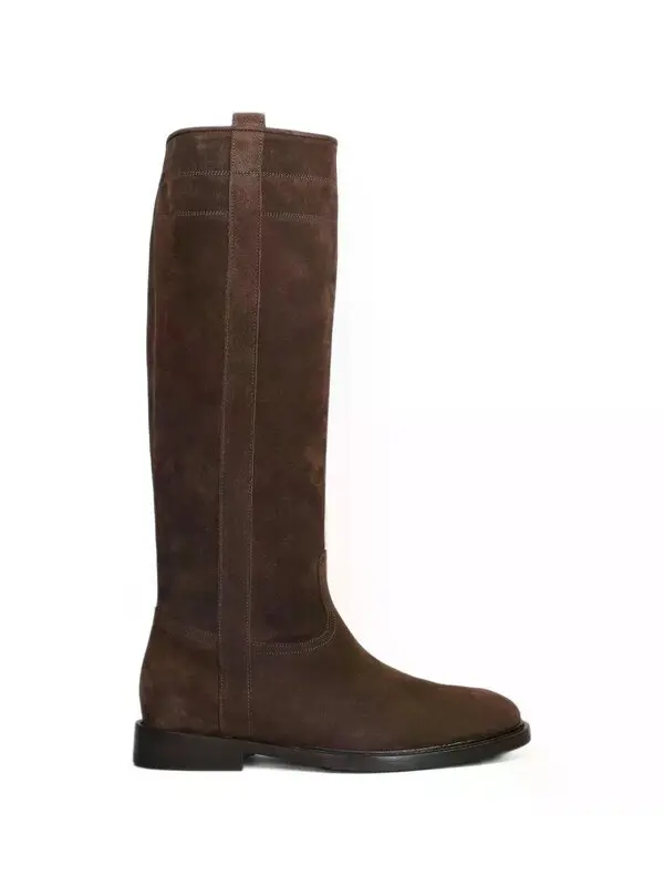 ANNA F. Suede Knee-high Boots - Brown