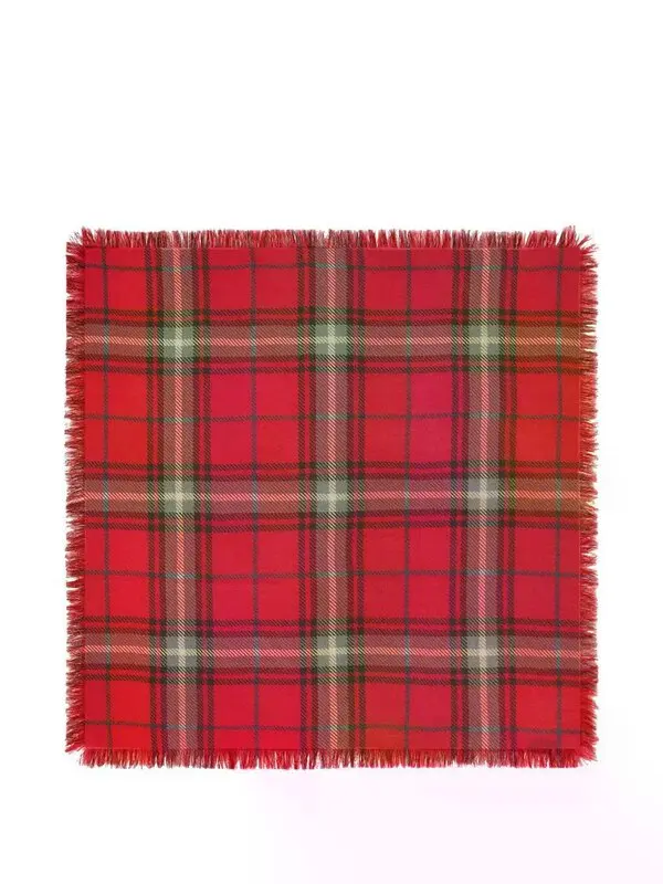 Eric Bompard Swann Tartan Fringed Square Scarf - Red