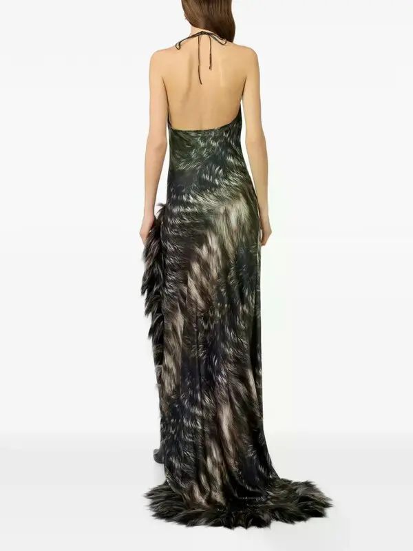 Roberto Cavalli Maxi Fur-print Halterneck Dress