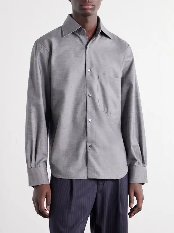 STOFFA Spread-collar Brushed Cotton Woven Shirt