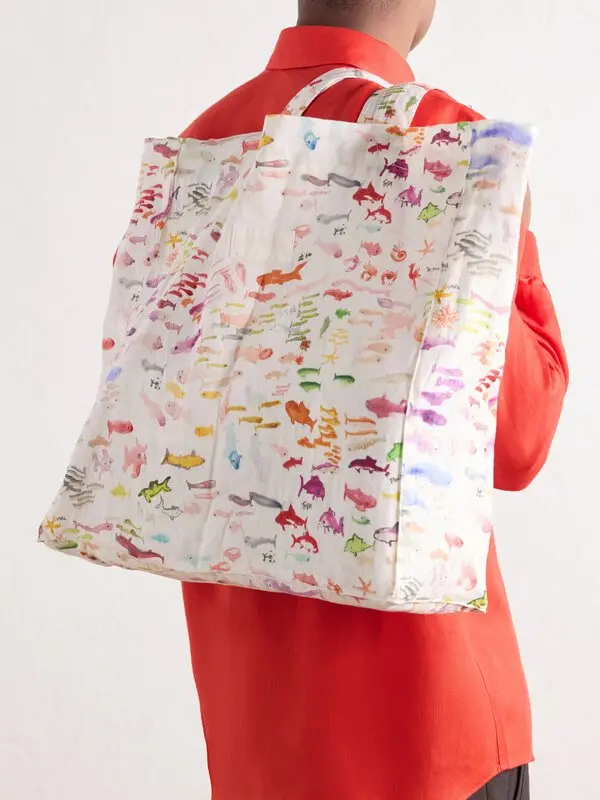 Vilebrequin Fabrice Hyber Babel Printed Linen Canvas Tote Bag - Multi