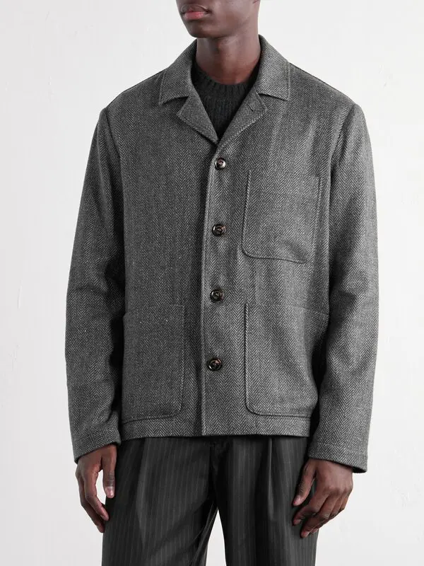 PIACENZA CASHMERE 1733 Herringbone Virgin Wool, Silk And Cashmere-blend Twill Chore Jacket