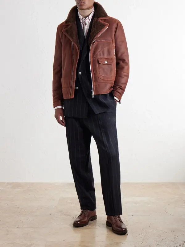 Brunello Cucinelli Shearling-trimmed Leather Jacket