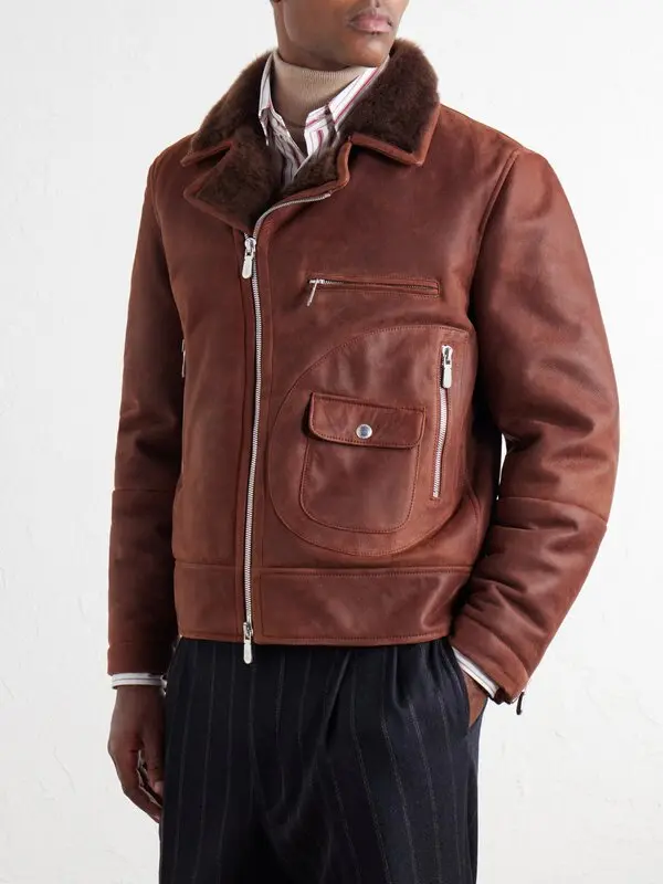 Brunello Cucinelli Shearling-trimmed Leather Jacket
