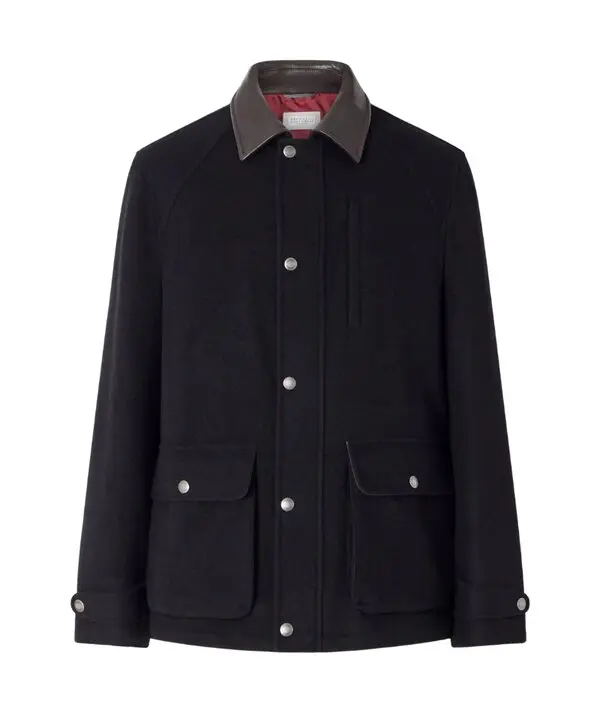Brunello Cucinelli Leather-trimmed Cashmere-felt Jacket - Black