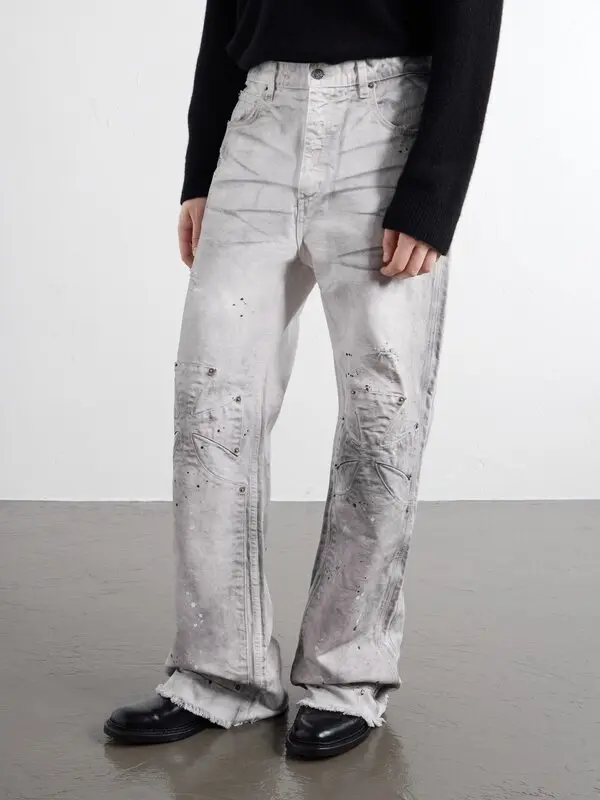 SEKRIT Chopper Carpenter Flared Paint-splattered Distressed Jeans