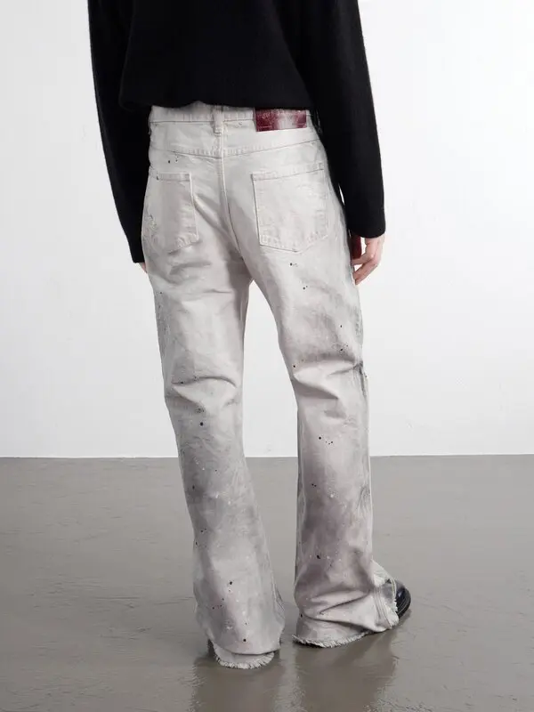 SEKRIT Chopper Carpenter Flared Paint-splattered Distressed Jeans