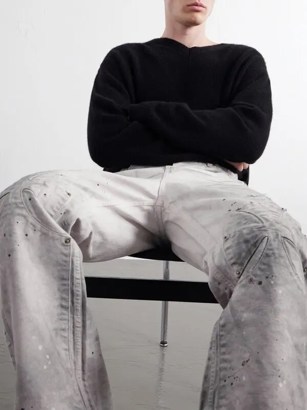 SEKRIT Chopper Carpenter Flared Paint-splattered Distressed Jeans