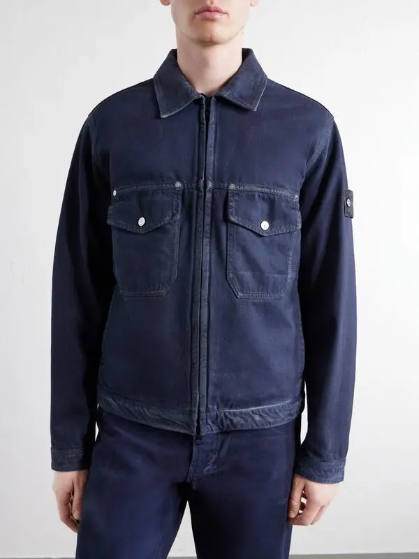 Stone Island Research Collection Garment-dyed Reflective Padded Denim Jacket