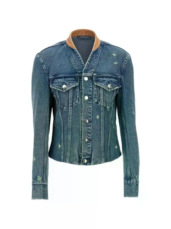 TANAKA Corduroy-collar Distressed Denim Jacket