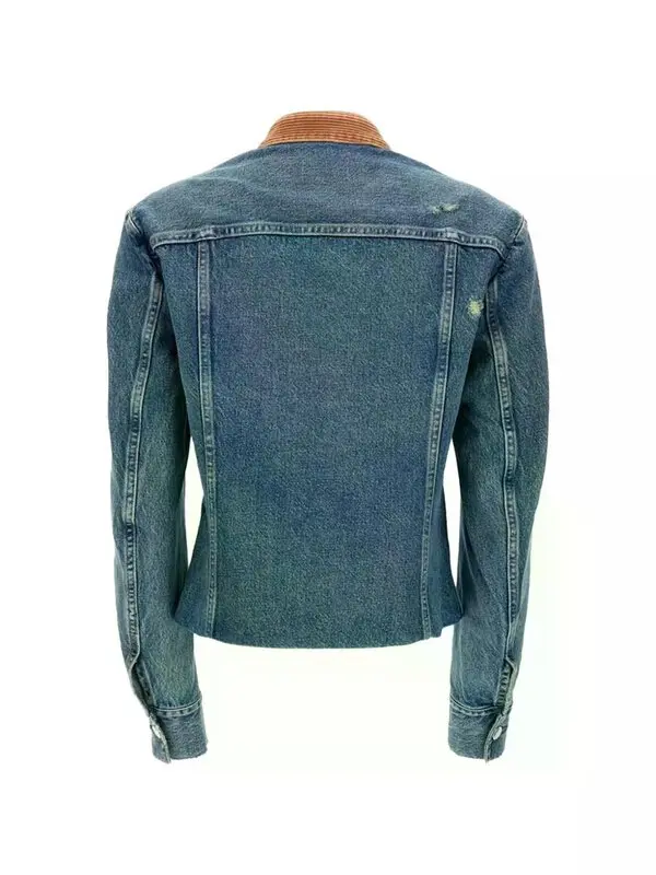 TANAKA Corduroy-collar Distressed Denim Jacket