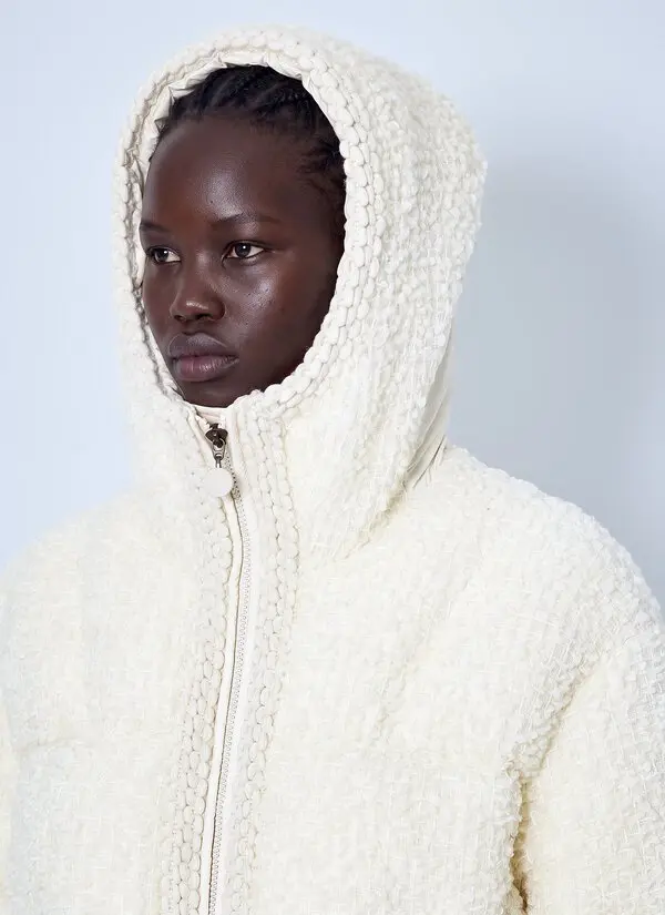 Moncler Cristallin Hooded Wool Blend Short Down Jacket