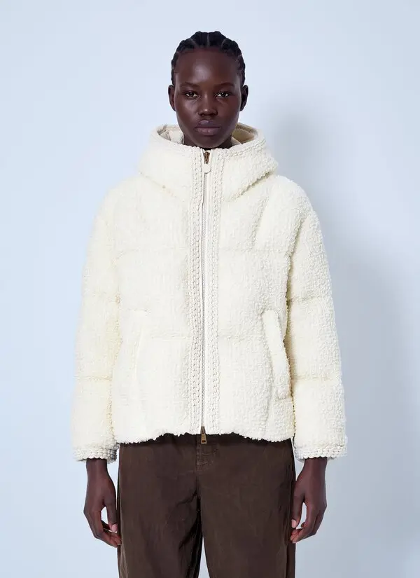 Moncler Cristallin Hooded Wool Blend Short Down Jacket - White