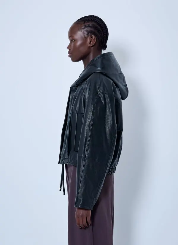 Sportmax Hooded Leather Jacket - Black