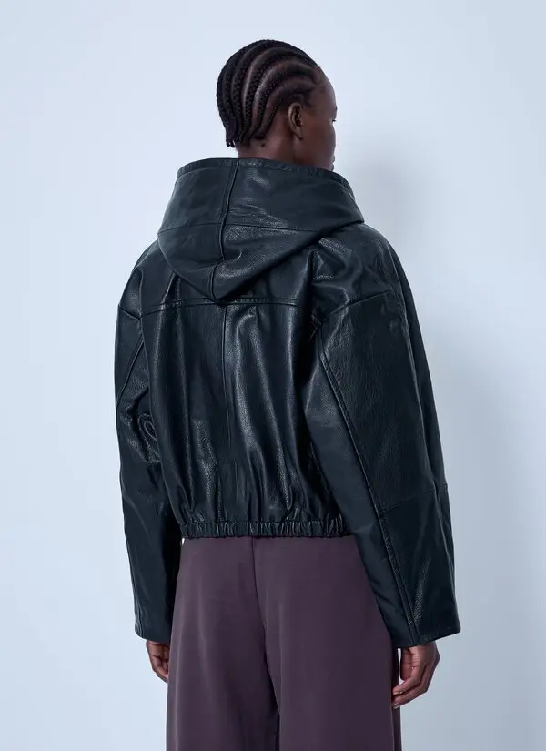 Sportmax Hooded Leather Jacket - Black