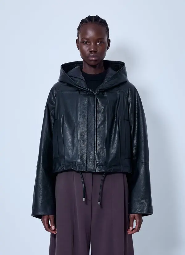 Sportmax Hooded Leather Jacket - Black