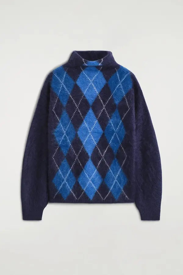 Cos Argyle Brushed Pure Cashmere Mock-neck Sweater - Blue