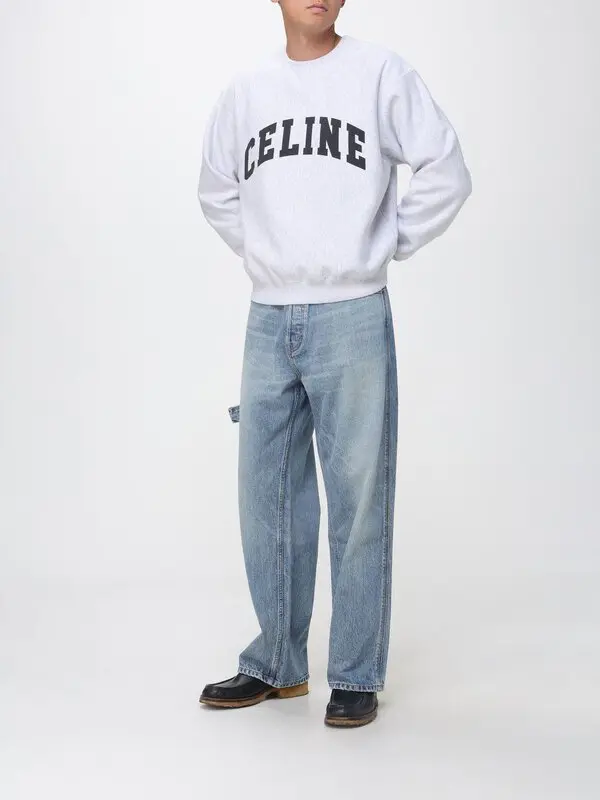 Celine Relaxed Fit Cotton Crewneck Sweatshirt With Contrast Logo
