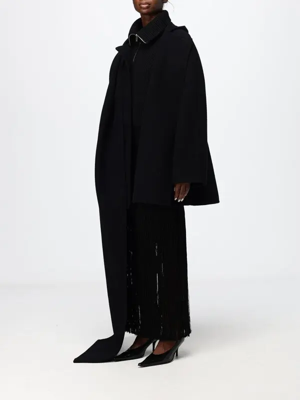 Alaïa Long Wool Cape With Hood And Asymmetric Hem