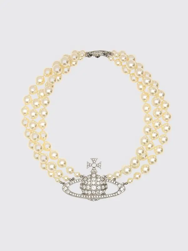VIVIENNE WESTWOOD Multi-strand Choker Necklace With Pearls, Crystals, And Orb Logo - Silver