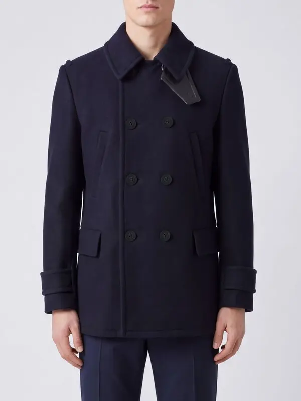 Burberry Double-breasted Wool And Cashmere Blend Pea Coat With Epaulettes - Navy