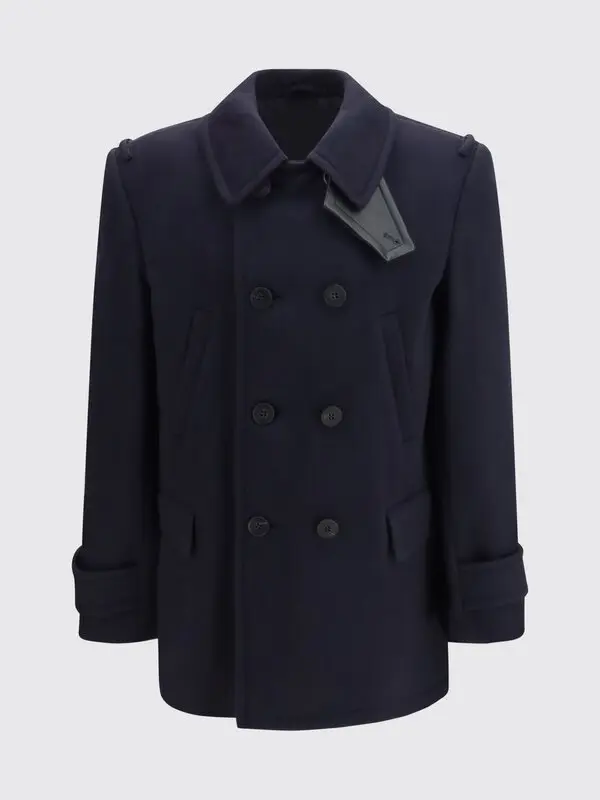 Burberry Double-breasted Wool And Cashmere Blend Pea Coat With Epaulettes - Navy
