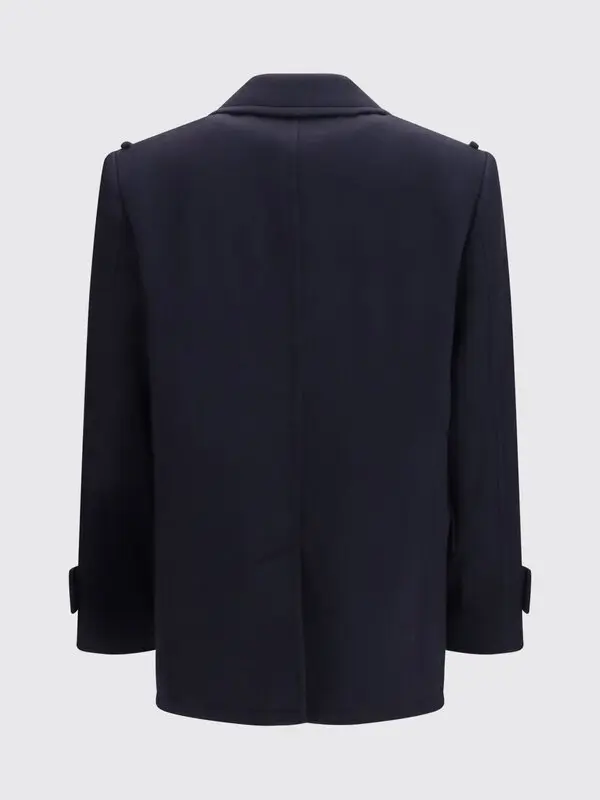 Burberry Double-breasted Wool And Cashmere Blend Pea Coat With Epaulettes - Navy