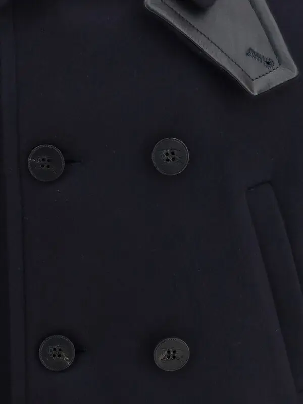Burberry Double-breasted Wool And Cashmere Blend Pea Coat With Epaulettes - Navy