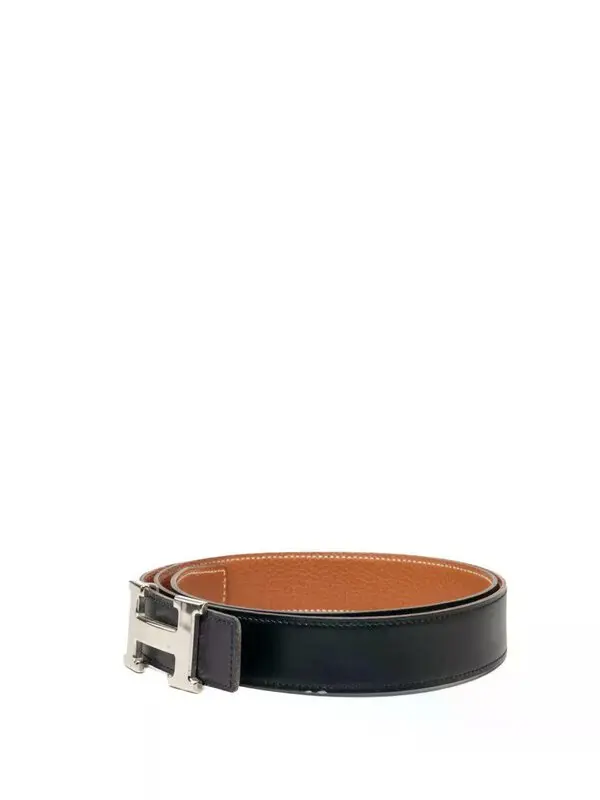 Hermès 2004 Box Calf And Togo Constance H Reversible Belt - Black