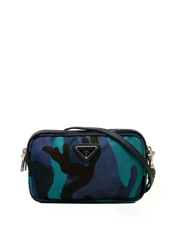 Prada 2000-2013 Mini Tessuto Camouflage Double Zip Camera Bag Crossbody Bag - Blue
