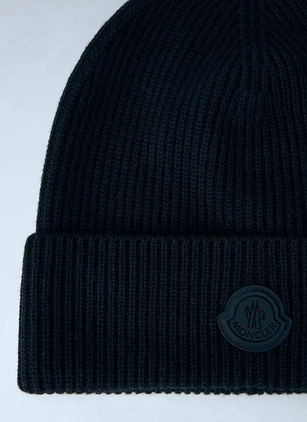 Moncler Ribbed Beanie With Logo Patch