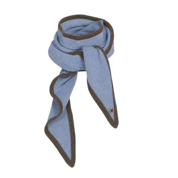 TIRILLM Ayla Small Neck Scarf In Soft Pure Cashmere, Denim Melange With Mull Melange Trimming - Blue