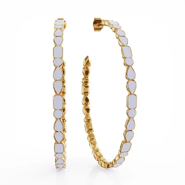 LINDA FIORE Adeline Gold Vermeil Hoop Earrings Creme Enamel