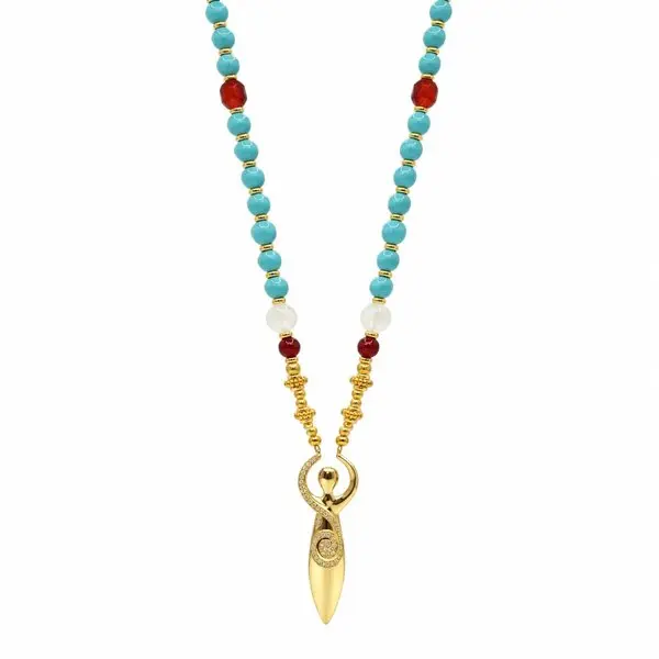ORMIRO Primordial Goddess Turquoise & Carnelian Beaded Necklace - Blue
