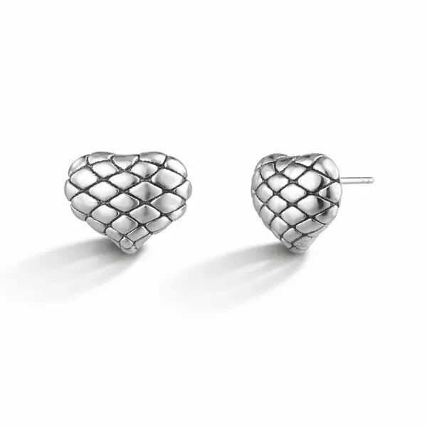 GOLD & HONEY Quilted Heart Stud Earrings - Silver