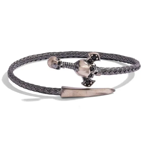 EBRU JEWELRY Skull & Dagger Oxidized Sterling Wrap Bracelet - Silver