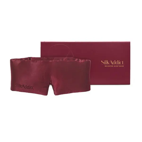SILK ADDICT Weighted Luxury Mulberry Silk Sleep Mask – Berry - Red