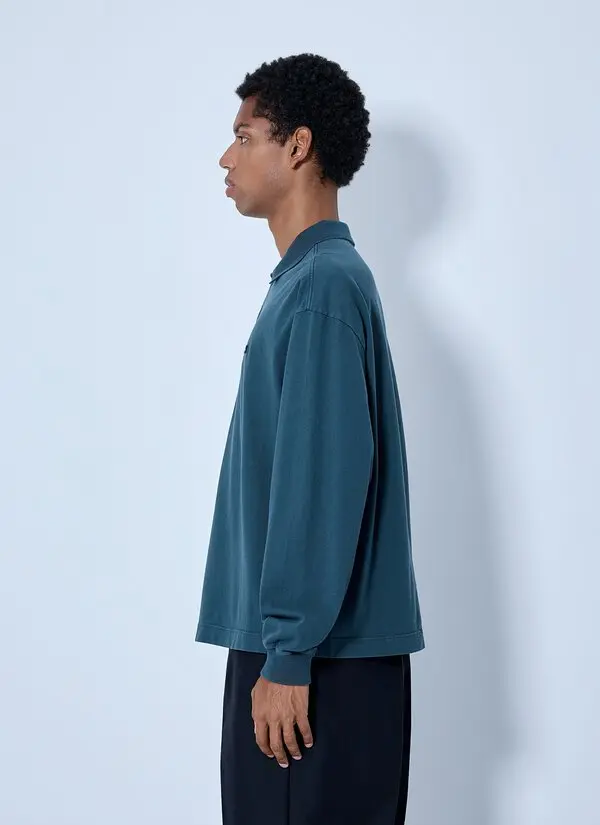 Prada Piqué Long Sleeve Polo Shirt - Blue