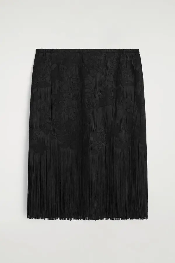 Cos Embroidered Fringed Midi Skirt - Black