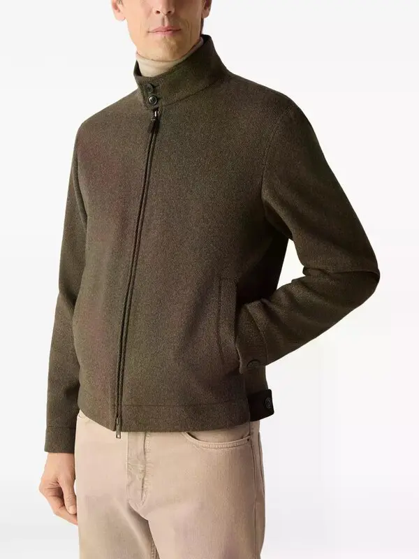 Zegna Dark Olive-green Mélange Wool And Cashmere Blouson