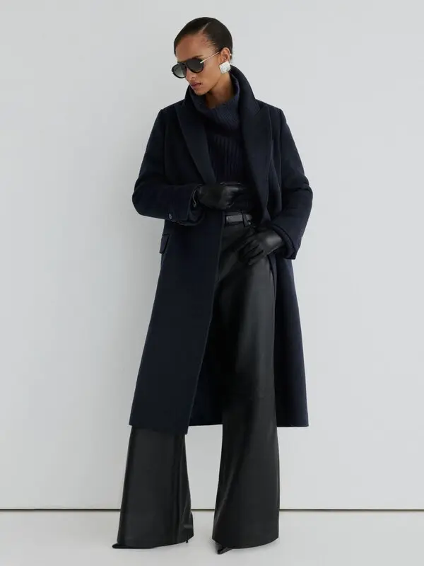 ATELIER Wool-blend Double-breasted Long Coat - Navy