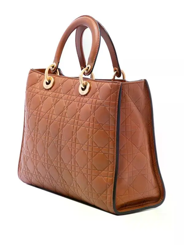 Dior 2017 Large Ultra Matte Calfskin Cannage Embossed Lady Satchel - Brown
