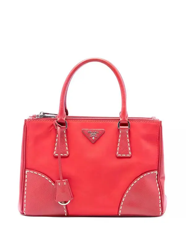 Prada 2010-2026 Medium Tessuto And Saffiano Stitch Galleria Double Zip Satchel - Red