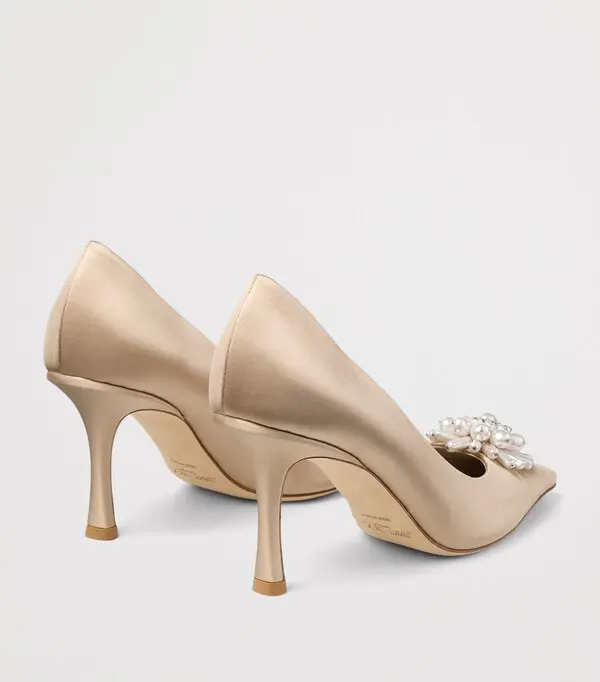 JIMMY CHOO Ines 85 Satin Pearl-embellished Pumps