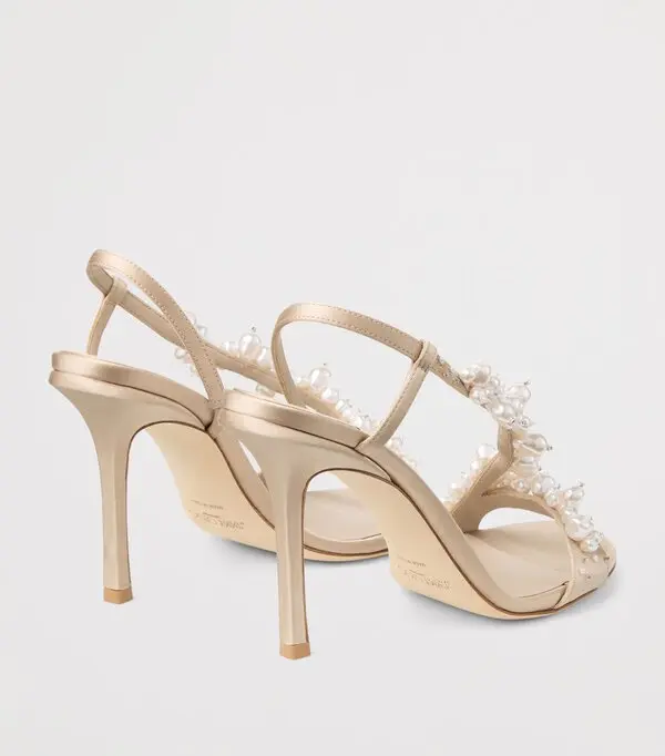 JIMMY CHOO Irina 100 Satin Pearl-embellished Sandals