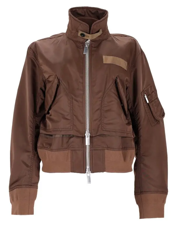 Sacai Giacca In Twill Di Nylon - Brown