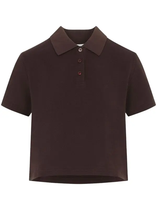 Saint Laurent Logo Piqué Polo Shirt With Smart Collar - Brown
