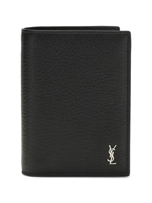 Saint Laurent Cassandre Hammered Leather Card Holder With Front Plate, 9x11.5x2 Cm - Black