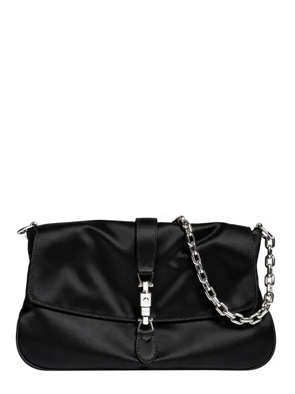 Gucci Silk Satin Shoulder Handbag With Removable Strap And Push-lock Closure - Black